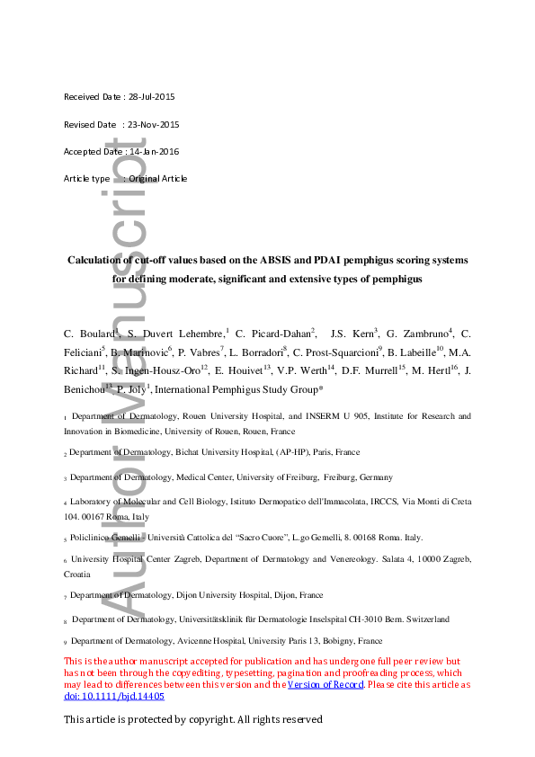 (PDF) Calculation of cut-off values based on the ABSIS and PDAI ...