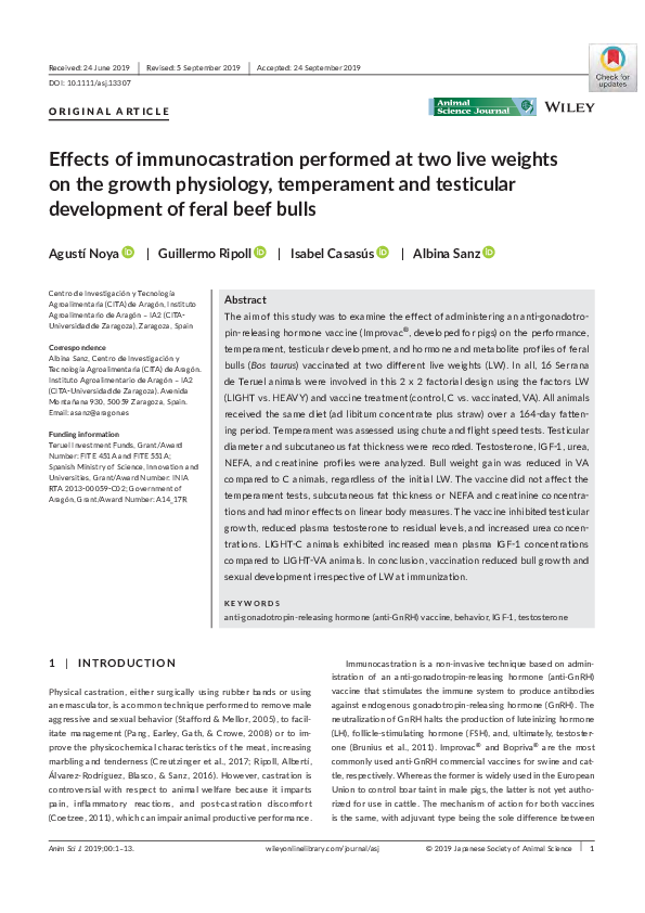 (PDF) Effects of immunocastration performed at two live weights on the ...
