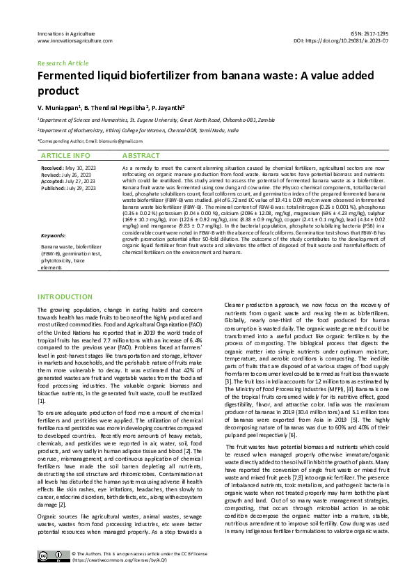 (PDF) Fermented Liquid Biofertilizer from Banana Waste-A Value Added ...