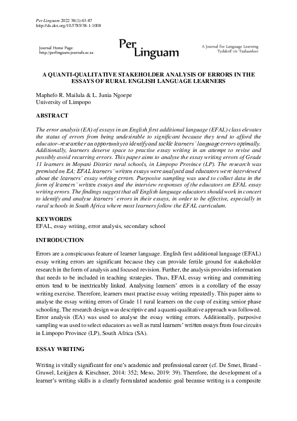 (PDF) A Quanti - Qualitative stakeholder analysis of rural English language learners’ essay ...