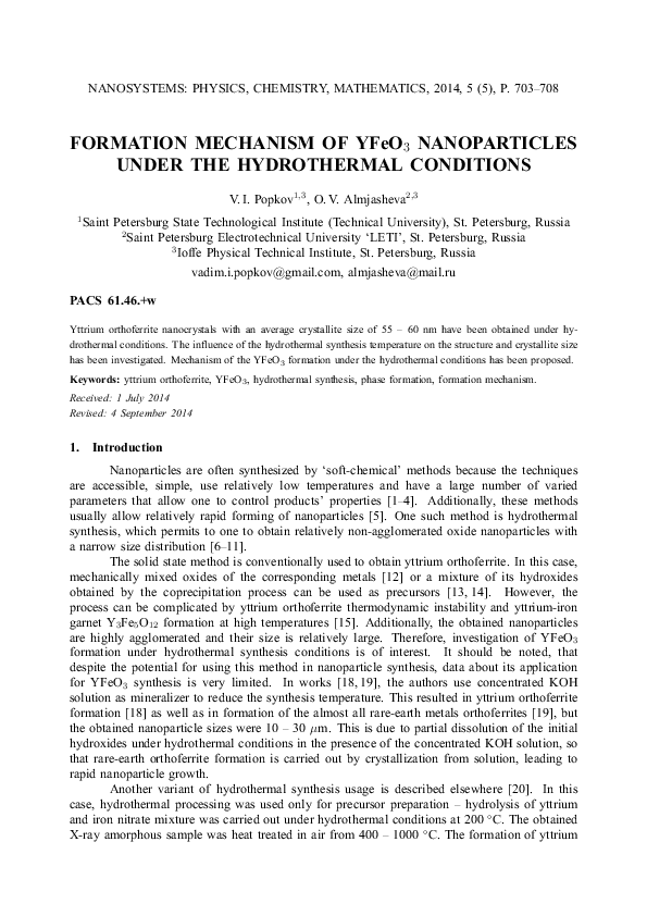(PDF) Formation Mechanism of YFeO3 Nanoparticles under the Hydrothermal ...
