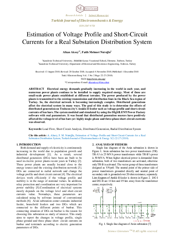 (PDF) Estimation of Voltage Profile and Short-Circuit Currents for a ...