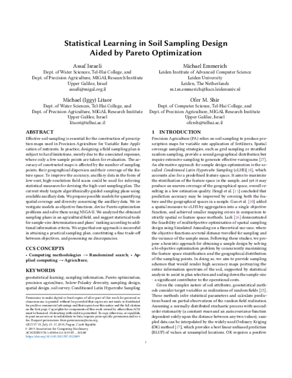(PDF) Statistical learning in soil sampling design aided by pareto optimization