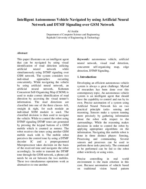 Pdf Neural Network And Dtmf For Vehicle Navigation
