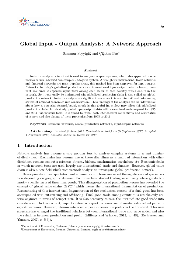 (PDF) Global Input-Output Analysis : A Network Approach