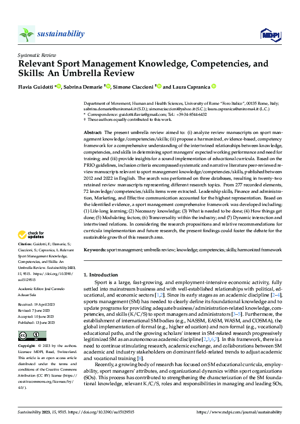 (PDF) Relevant Sport Management Knowledge, Competencies, and Skills: An ...