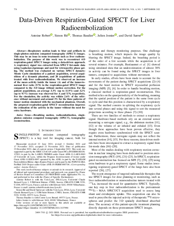 (PDF) Data-Driven Respiration-Gated SPECT for Liver Radioembolization