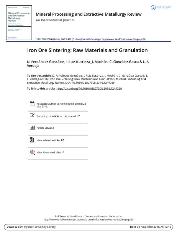 (PDF) Iron Ore Sintering: Raw Materials and Granulation