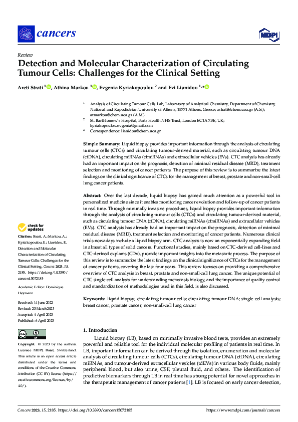 Pdf Detection And Molecular Characterization Of Circulating Tumour