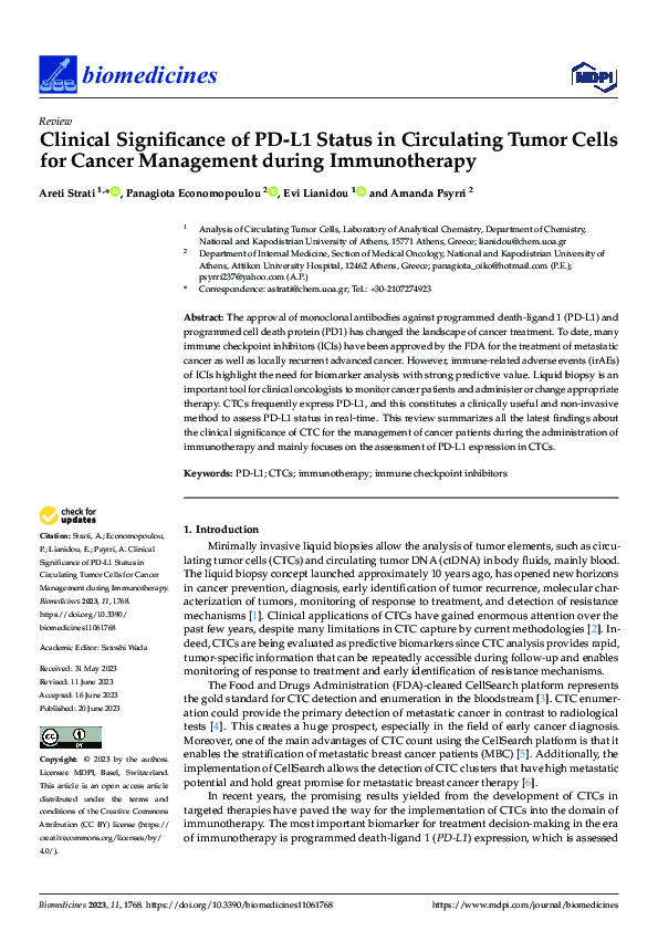 (PDF) Clinical Significance of PD-L1 Status in Circulating Tumor Cells for Cancer Management ...