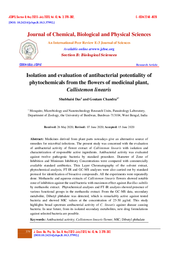 (PDF) Isolation and evaluation of antibacterial potentiality of phytochemicals from the flowers ...
