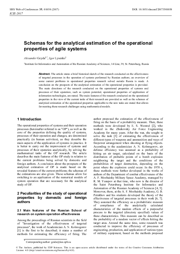 (PDF) Schemas for the analytical estimation of the operational ...