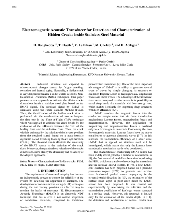 Pdf Electromagnetic Acoustic Transducer For Detection And Characterization Of Hidden Cracks