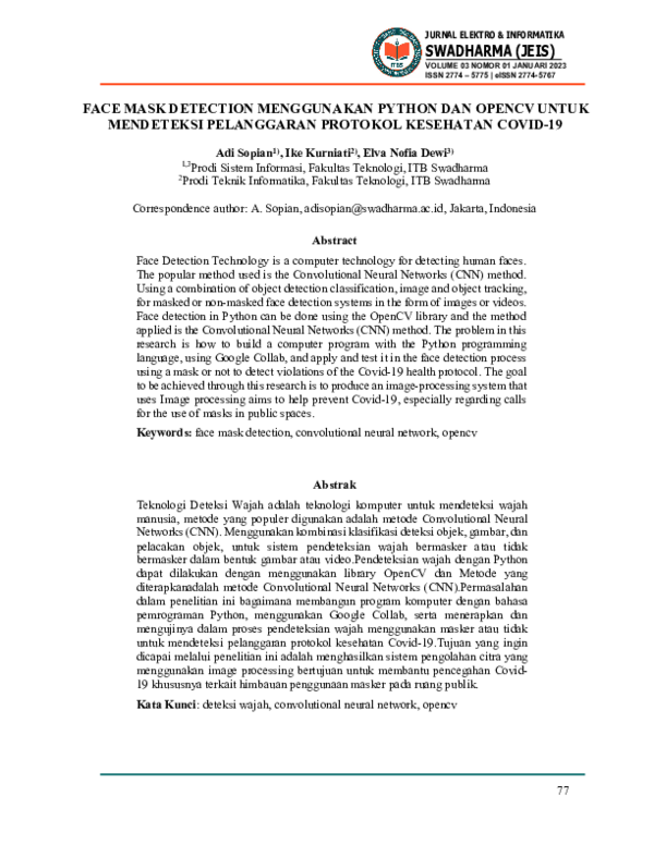 (PDF) Face Mask Detection Menggunakan Python Dan Opencv Untuk ...