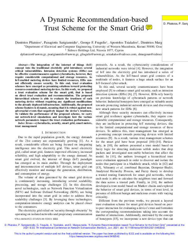 (PDF) A Dynamic Recommendation-based Trust Scheme for the Smart Grid
