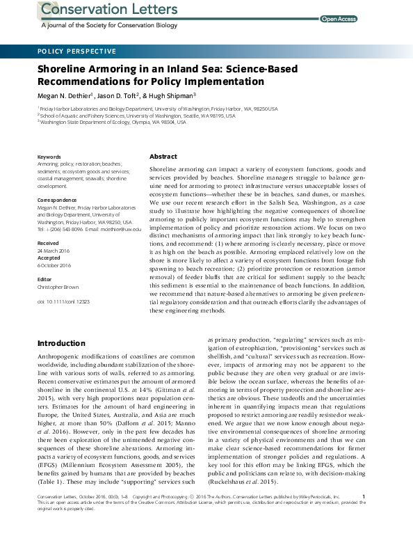 (PDF) Shoreline Armoring in an Inland Sea: Science-Based ...