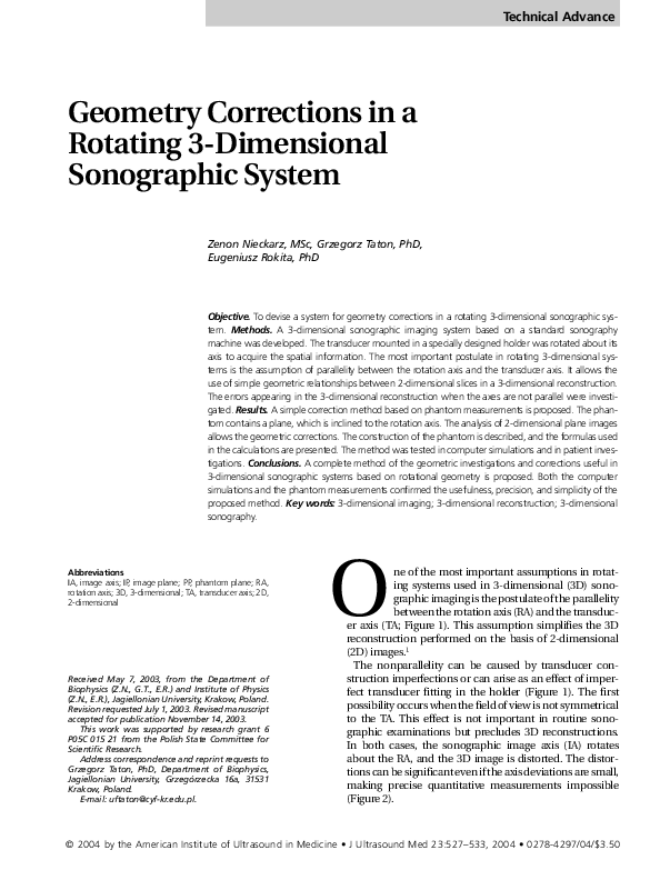 (PDF) Geometry Corrections in a Rotating 3-Dimensional Sonographic System