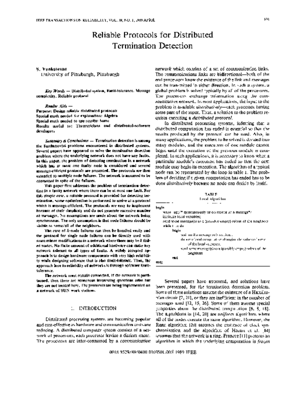 Pdf Reliable Protocols For Distributed Termination Detection