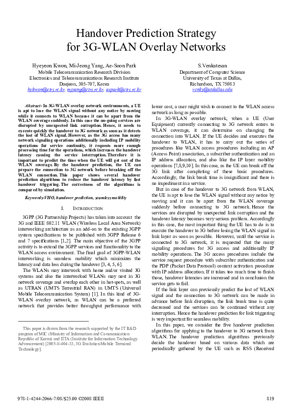 Pdf Handover Prediction Strategy For 3g Wlan Overlay Networks