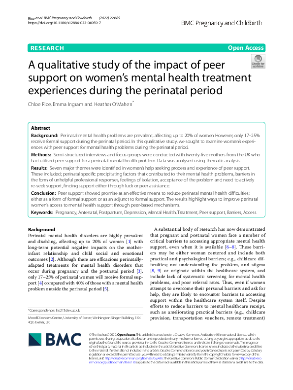 (PDF) A qualitative study of the impact of peer support on women’s ...
