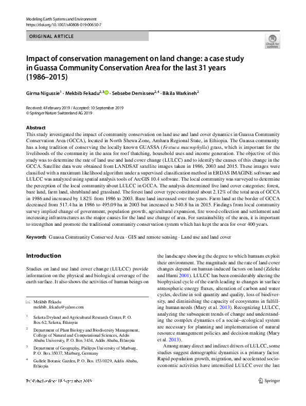 (PDF) Impact of conservation management on land change: a case study in ...