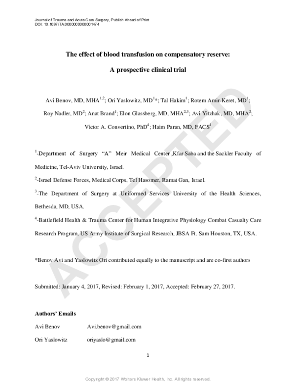 (PDF) The effect of blood transfusion on compensatory reserve