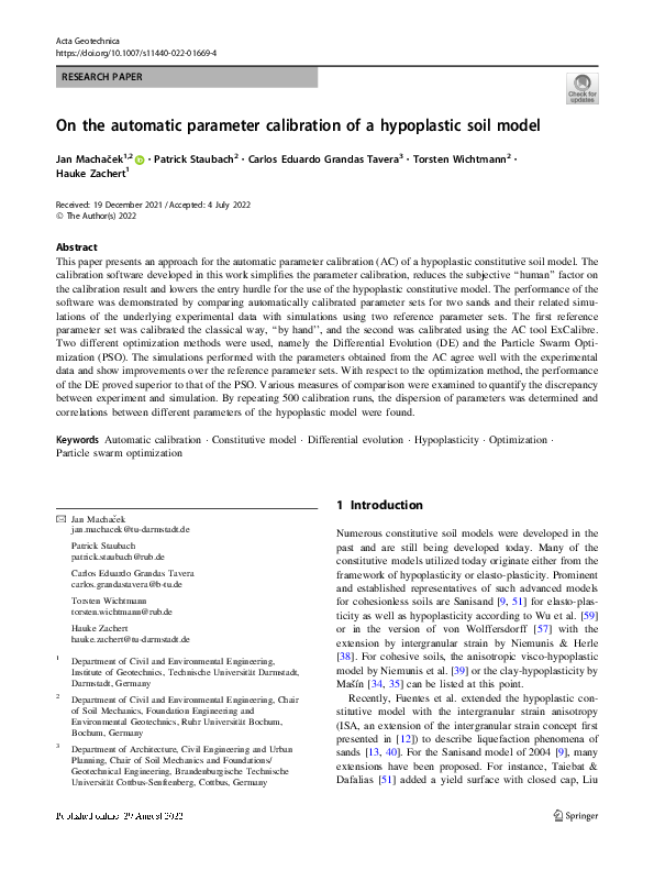 (PDF) On the automatic parameter calibration of a hypoplastic soil model | Patrick Staubach ...