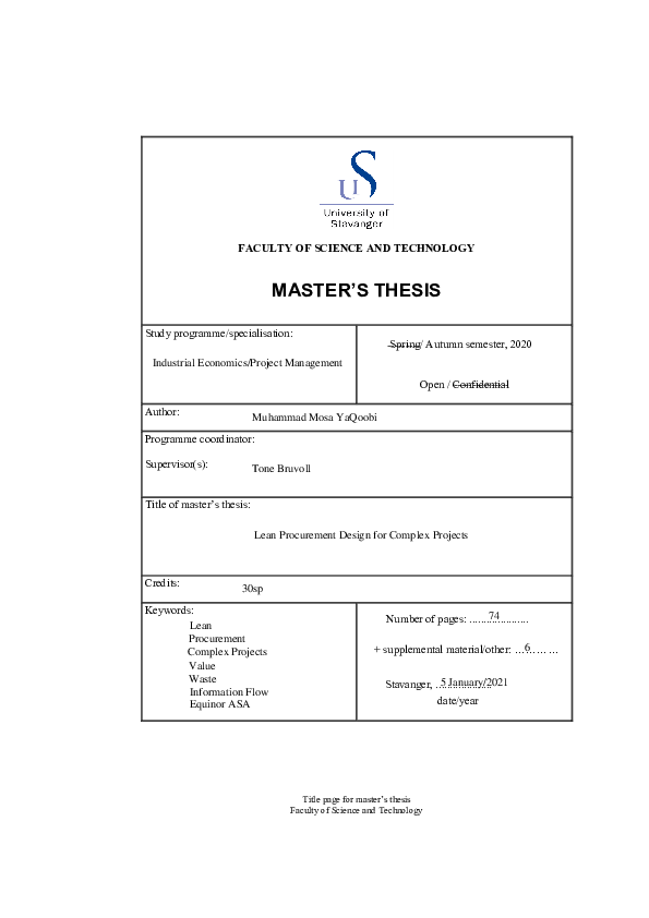 (PDF) Lean Procurement Design for Complex Projects