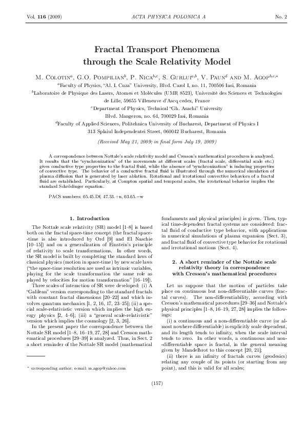 (PDF) Fractal Transport Phenomena through the Scale Relativity Model