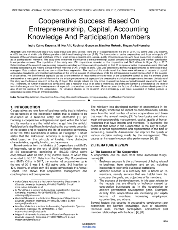 (PDF) Cooperative Success Based On Entrepreneurship, Capital ...