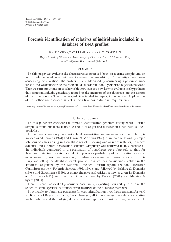 (PDF) Forensic identification of relatives of individuals included in a ...