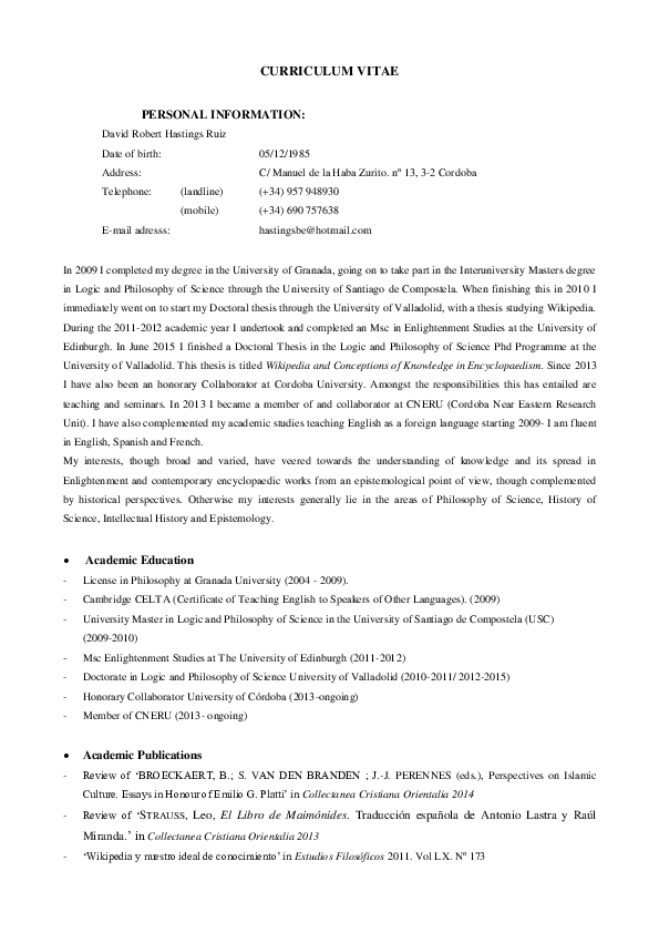 (PDF) Curriculum vitae PERSONAL INFORMATION