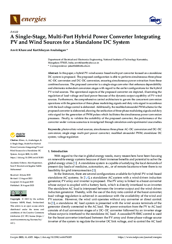(PDF) A Single-Stage, Multi-Port Hybrid Power Converter Integrating PV and Wind Sources for a ...
