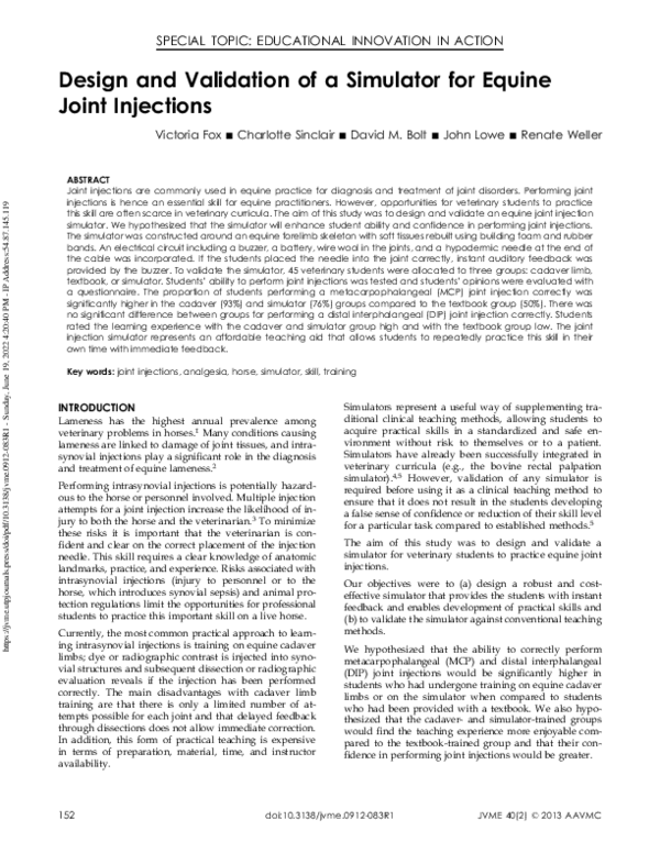 (PDF) Design and Validation of a Simulator for Equine Joint Injections