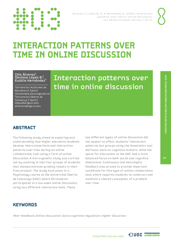 (PDF) Interaction patterns over time in online discussion