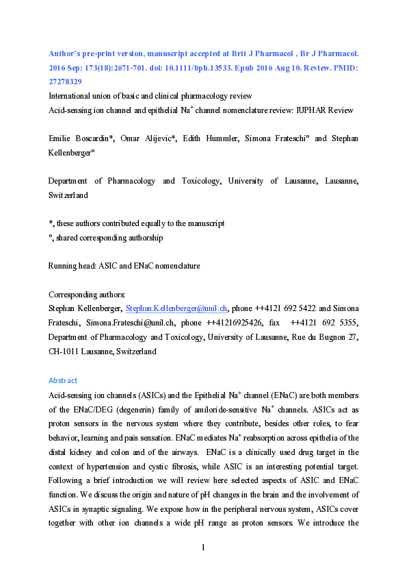 (PDF) The function and regulation of acid‐sensing ion channels (ASICs ...