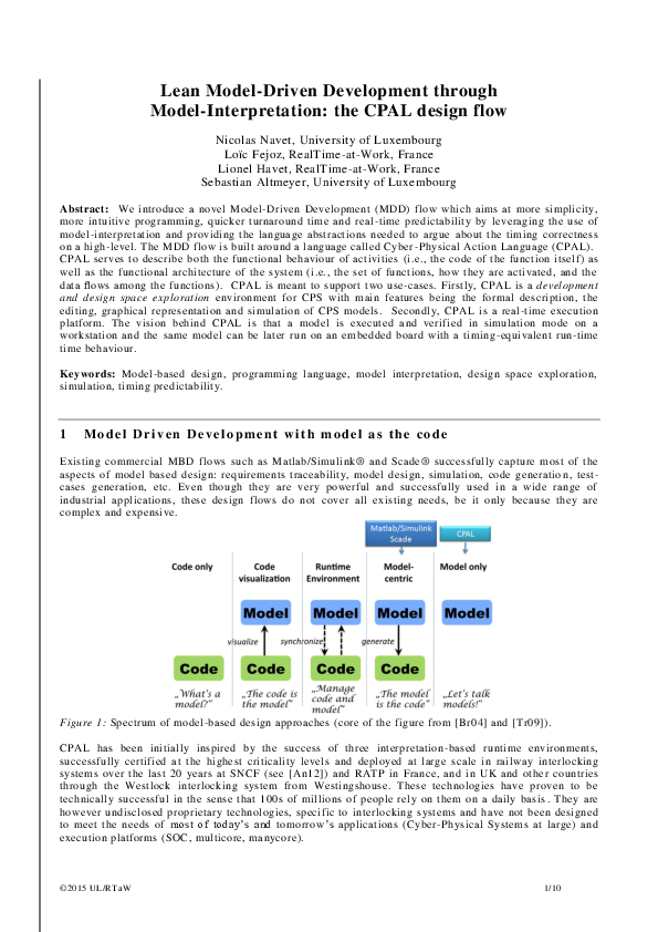 (PDF) Lean Model-Driven Development through Model-Interpretation: the CPAL design flow