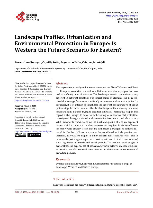 (PDF) Landscape Profiles, Urbanization and Environmental Protection in ...