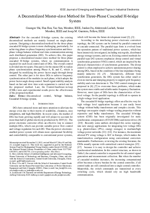 (PDF) A Decentralized Master-slave Method for Three-Phase Cascaded H-bridge System