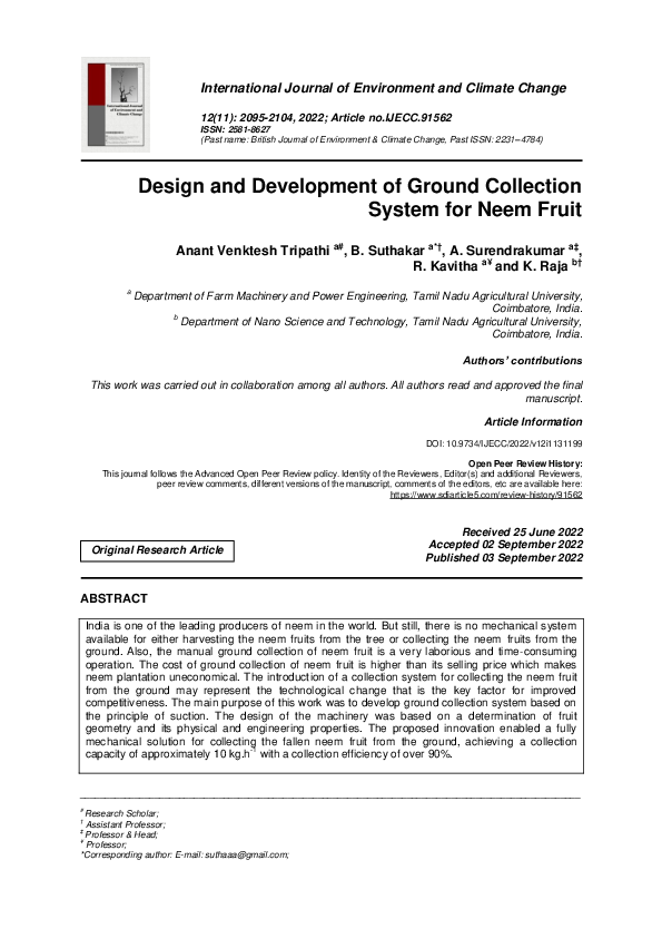 (PDF) Design and Development of Ground Collection System for Neem Fruit