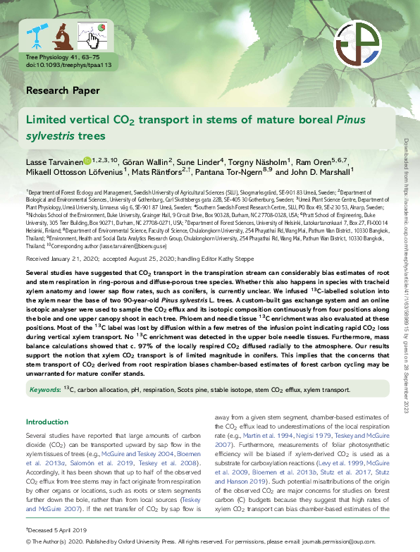 (PDF) Limited vertical CO2 transport in stems of mature boreal Pinus ...