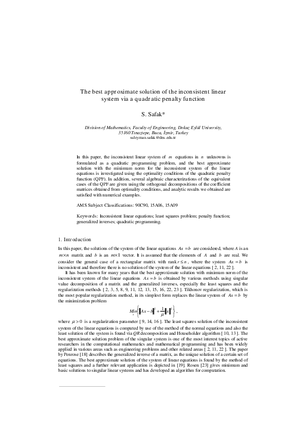 (PDF) The Best Approximate Solution of the Inconsistent Linear System ...