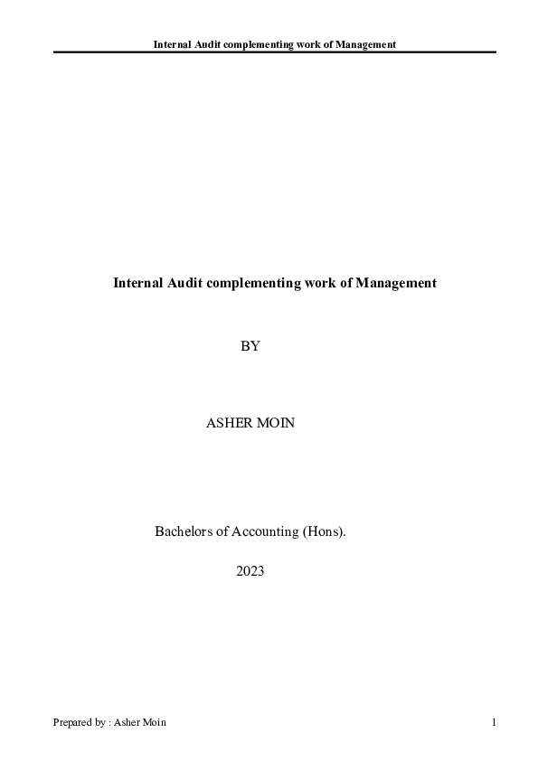 (DOC) Internal Audit Complimenting work of management