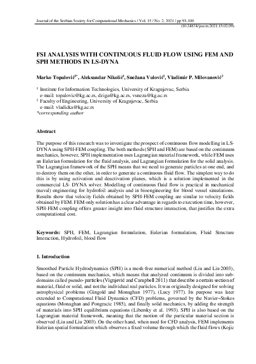 (PDF) Fsi Analysis with Continuous Fluid Flow Using Fem and SPH Methods ...