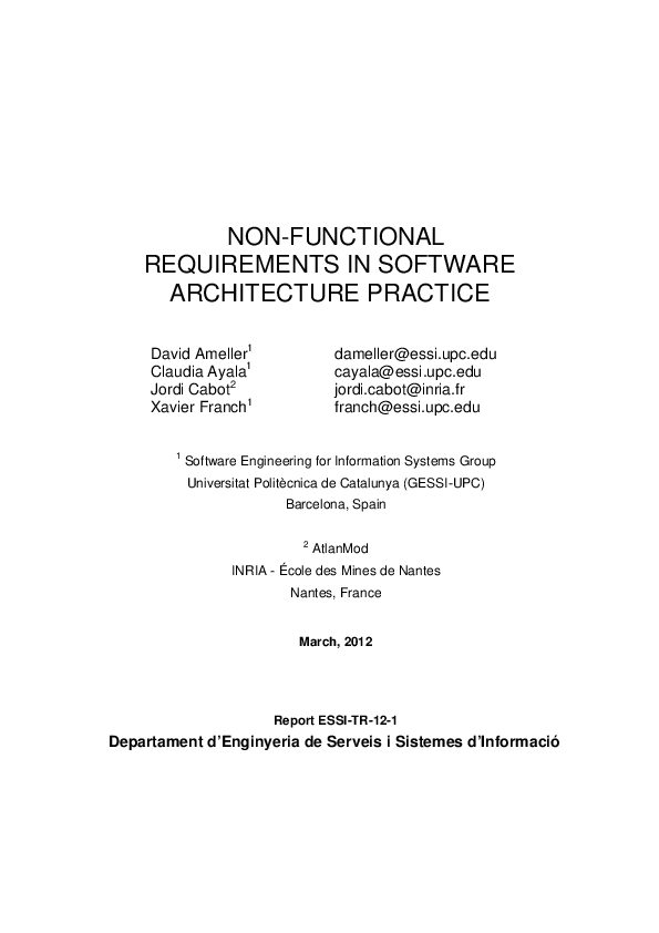 (PDF) Non-functional requirements in software architecture practice