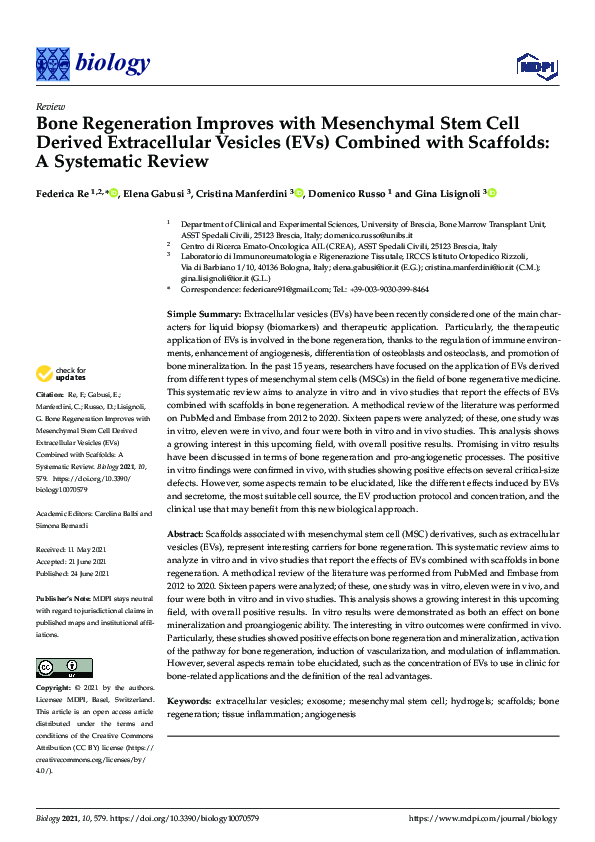(PDF) Bone Regeneration Improves with Mesenchymal Stem Cell Derived Extracellular Vesicles (EVs ...