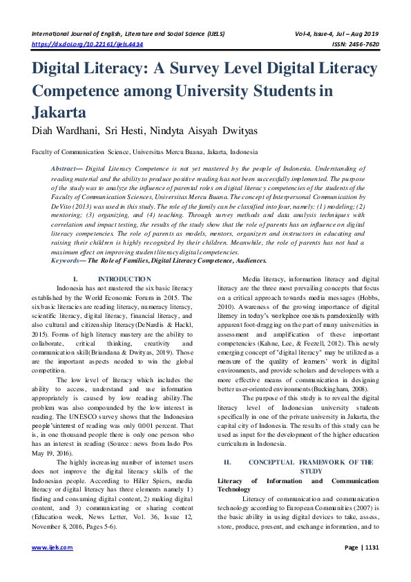 (PDF) Digital Literacy: A Survey Level Digital Literacy Competence ...