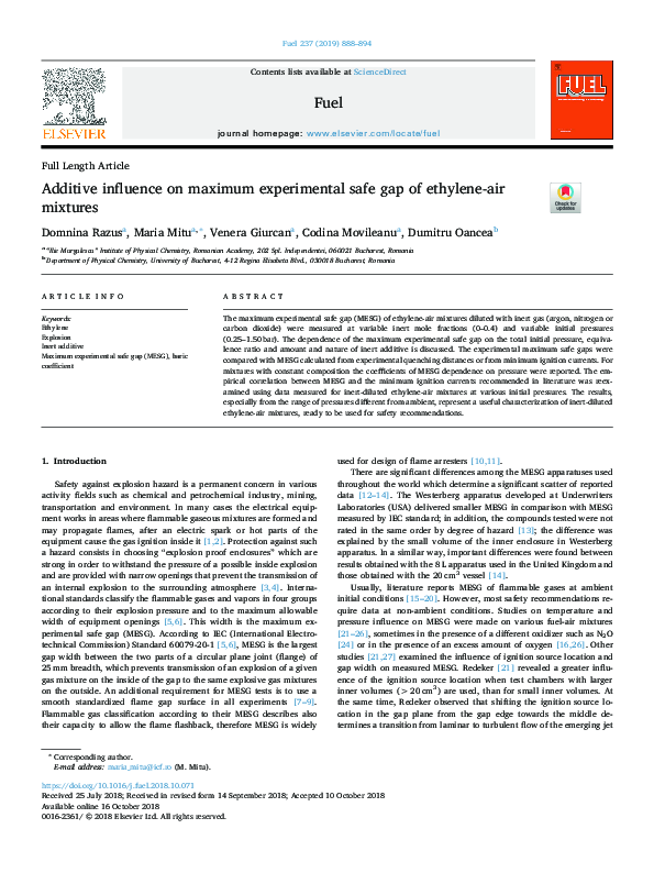(PDF) Additive influence on maximum experimental safe gap of ethylene ...