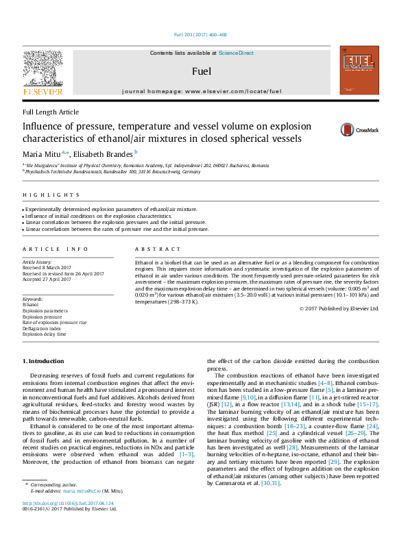 (PDF) Influence of pressure, temperature and vessel volume on explosion ...