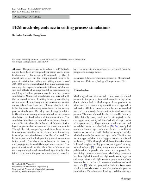 (PDF) FEM mesh-dependence in cutting process simulations